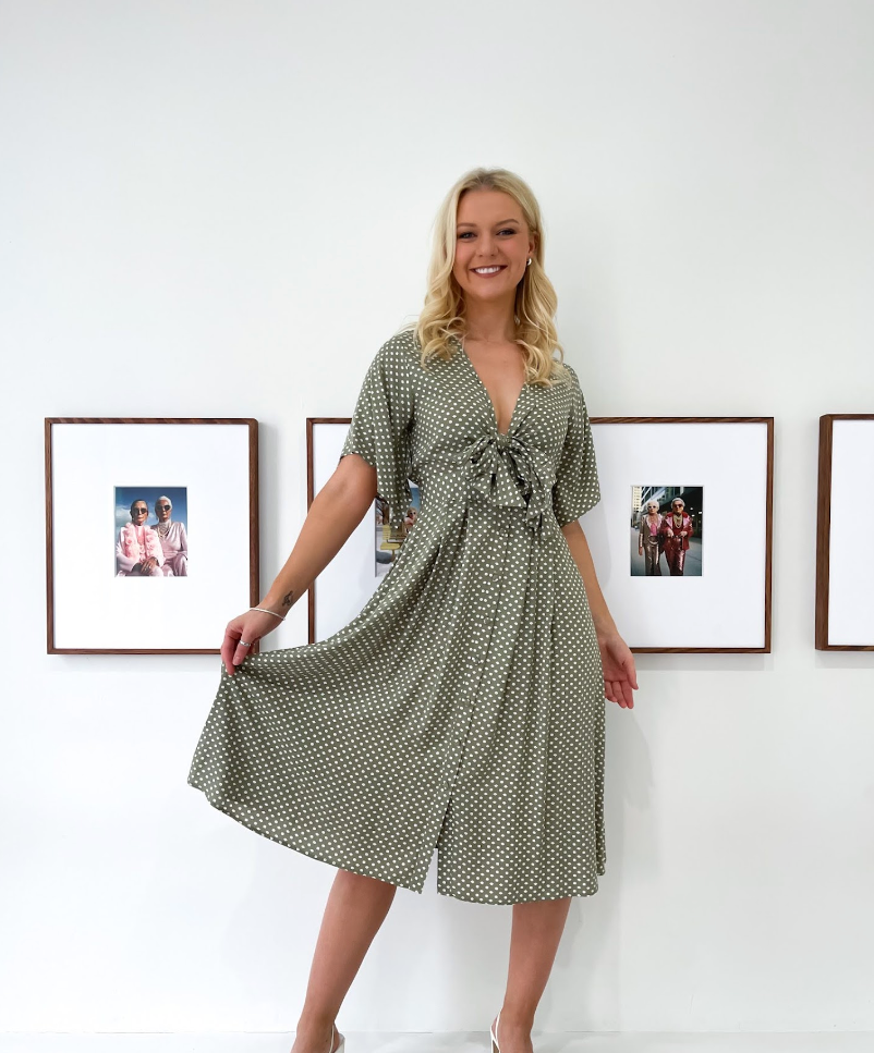 Julia Ditsy Print Dress Olive | FIKA & FREY